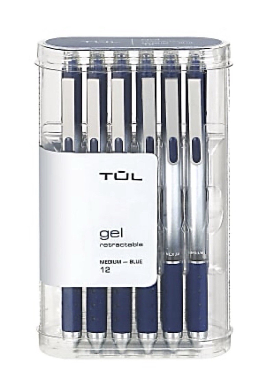 TUL Retractable Gel Pens Blue Ink Medium Point Gray Barrel Pack of 12 ...
