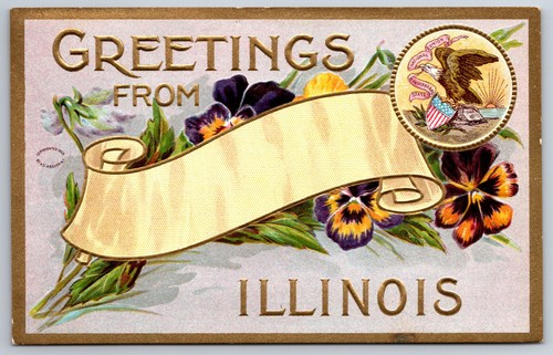 Illinois~State Greeting~Patriotic Banner~Pansies~c1910 Embossed Large ...