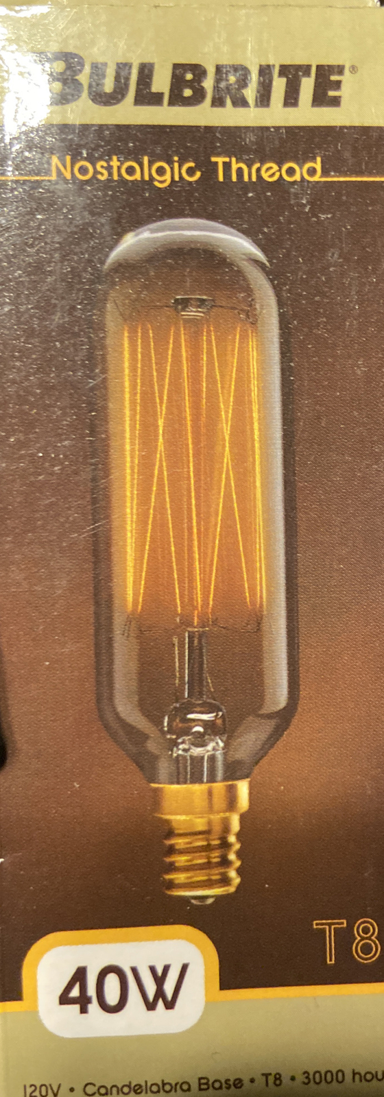 BULBRITE 40W T8 Candalebra Base Nostalgic Thread 2pk 739698132570 | eBay