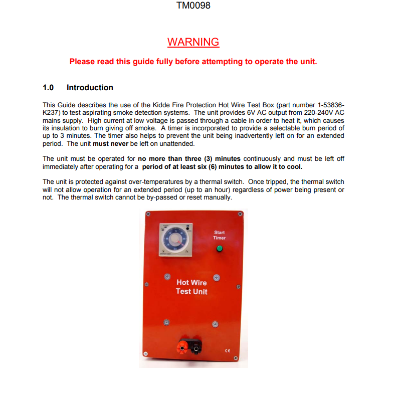 Kidde Fire Protection Hot Wire Test Box TM0098 Aspirating Smoke ...