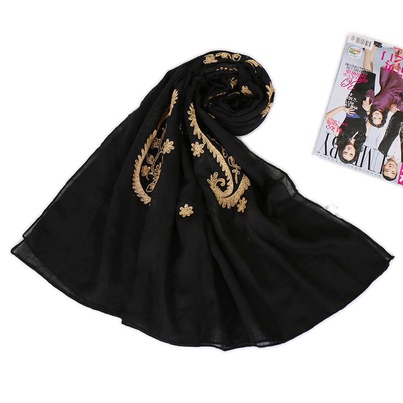Muslim Ladies Embroidery Hijab Scarf Islamic Long Shawl Headwrap ...