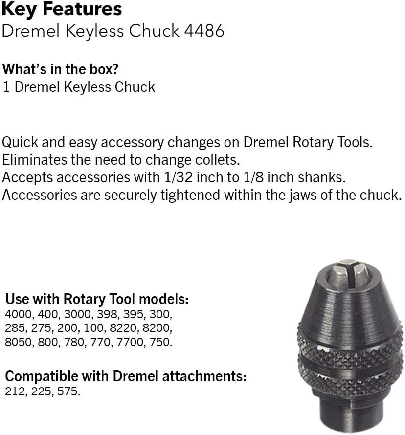 Genuine Dremel 4486 Keyless Chuck Rotary Tool Drill Attachment ...