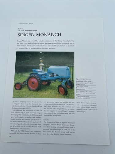 1953 Singer Monarch Vintage Tractor Frameable Article Pics Specs ...