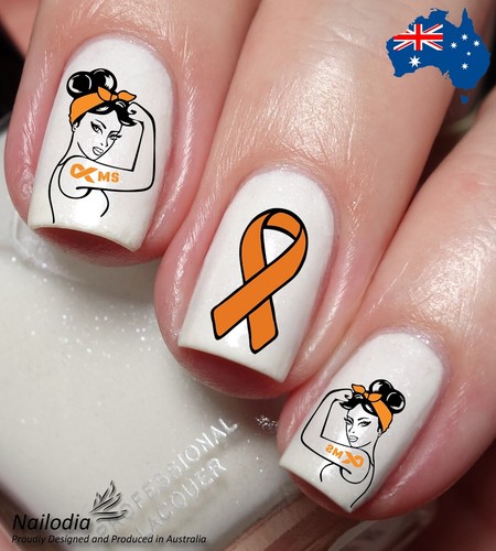 MS awareness Orange Ribbon Warrior Multiple sclerosis Nail Art Decal ...