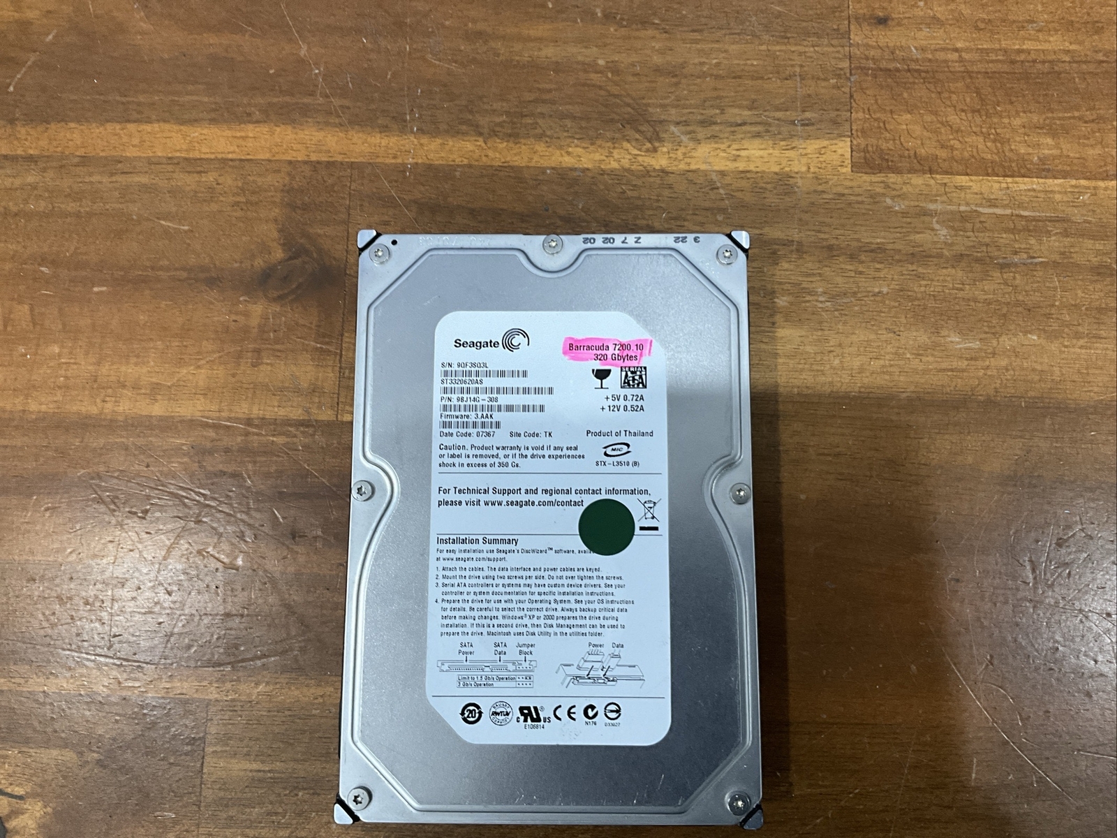 Seagate Barracuda 320GB Internal 7200 RPM 3.5" Hard Drive -ST3320620AS ...