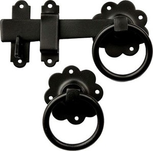 Ring Gate Latch & Door Catch Smooth Black Iron Heavy Duty Traditional ...