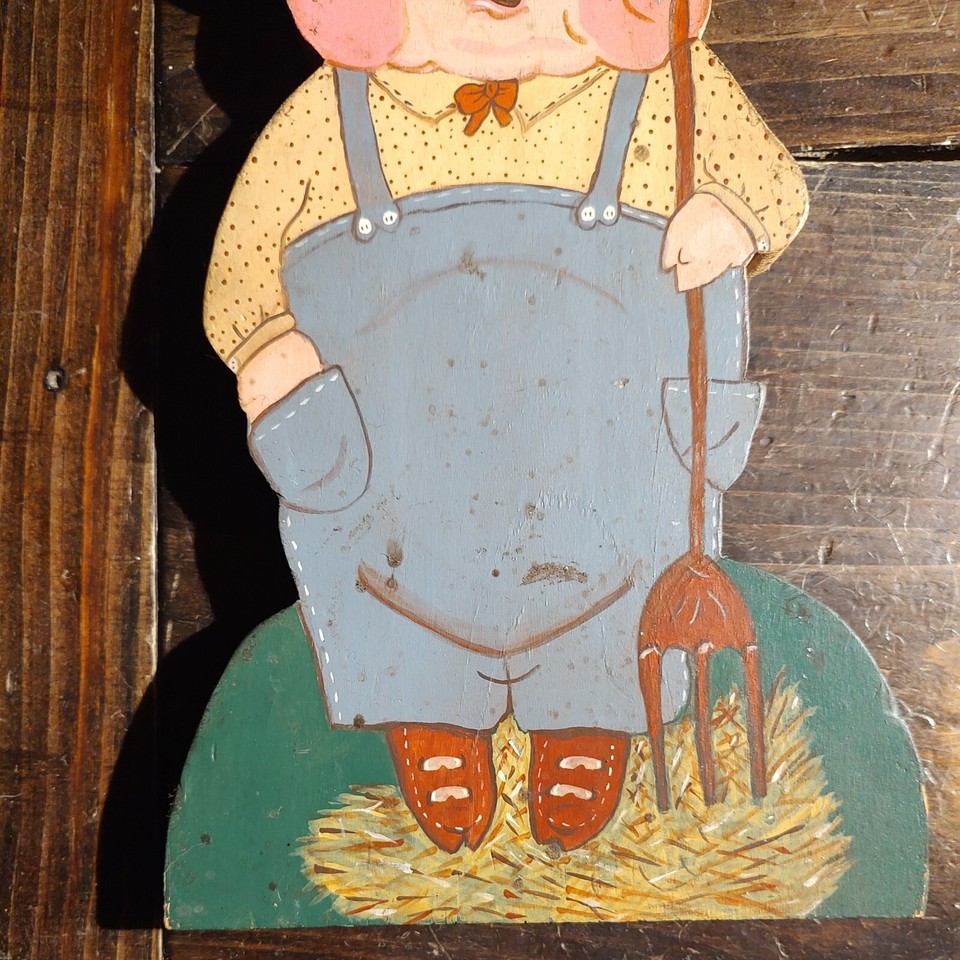 Vintage Hand Painted 14" Wood Farming Pig Wall Hanger | eBay