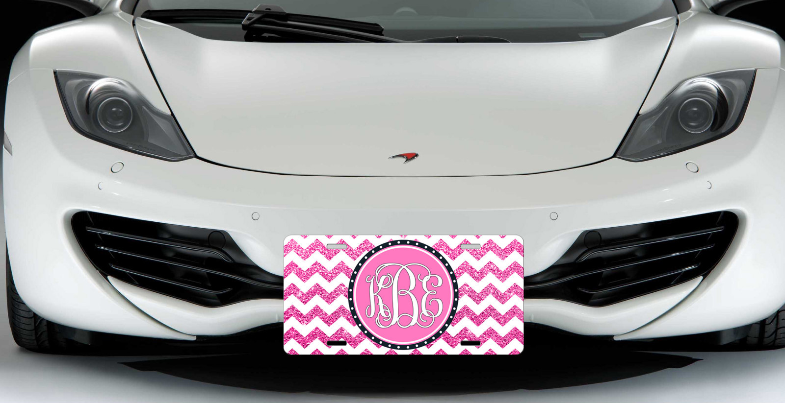 Personalized License Plate - Hot Pink Glitter Chevron Monogrammed - Car ...
