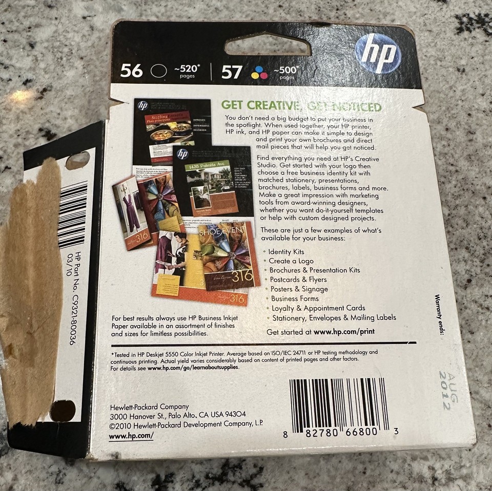 HP 56 Ink Cartridge for DeskJet 450 5150 5550 5650 EXP 8/2012 BLACK INK ...