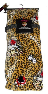 ED HARDY Tigar Dice Hearts Tattoo Leopard Print Oversized 60 x 70 Plush ...