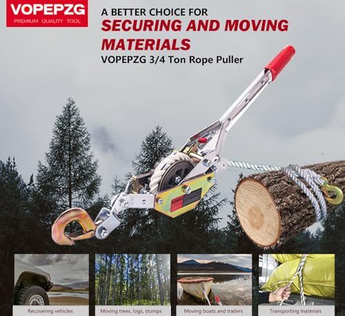 Rope Puller 3 4 Ton Capacity 100 0.6 Dia. Come along Winch Tree Felling ...