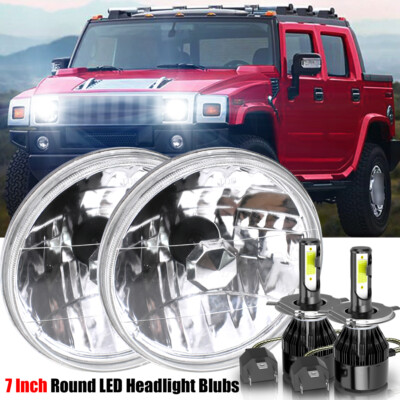 For Hummer H2 2003-2009 Pair DOT 7 inch Round LED Headlights High Low ...