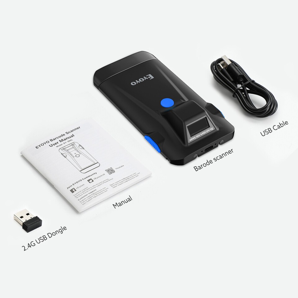 Eyoyo 2D Bluetooth Barcode Scanner Phone Back Clip 1D QR Code Inventory ...