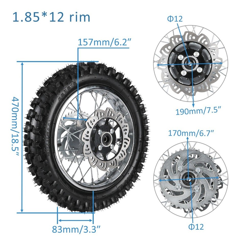 Pit Dirt Bike Disc/Drum brake Wheel Rim Tire 10'' 12'' 14'' 16'' 17 ...