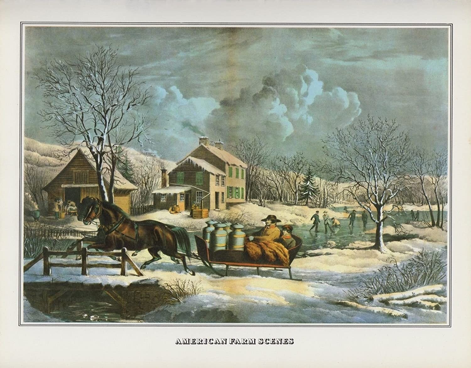 Currier & Ives 1978 Vintage AM. Farm Scene Winter Milkman Color Art ...