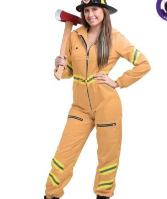 Women's Tan Firefighter Jumpsuit Fire & Rescue Uniform Costume SIZE S ...