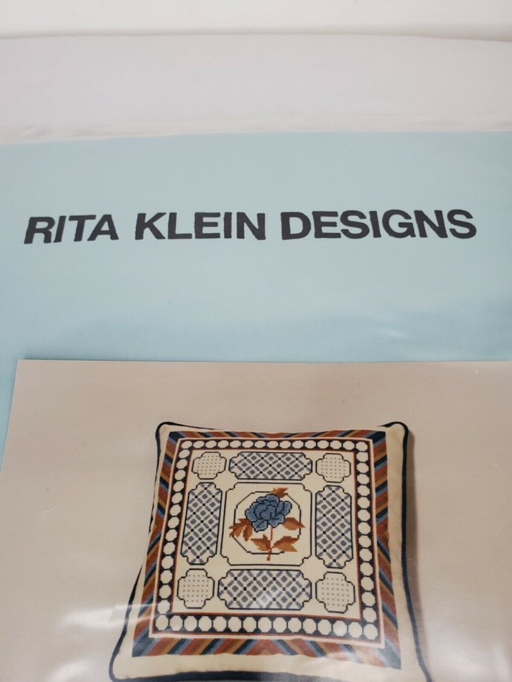 Rita Klein Designs Cross Stitch Kit Pillow Front Blue Rose | eBay