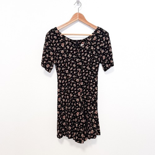 Vintage 90s Express Black & Pink Ditsy Floral Flowy Romper Size Small ...