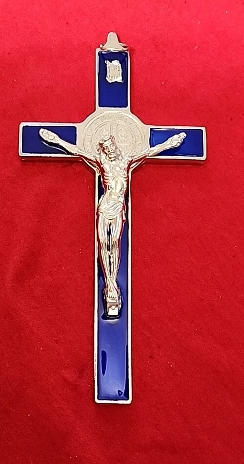 BLUE Enamel metal Cross Saint Benedict Crucifix 7.5×3.75 " | eBay