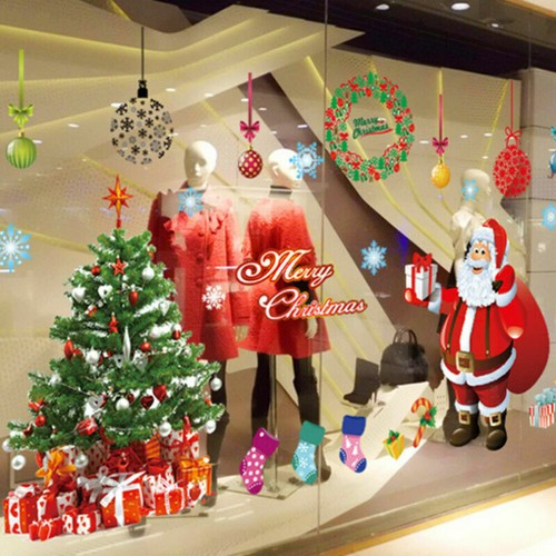 Christmas Xmas Claus Tree Garland Stickers Window Wall Decal Shop ...