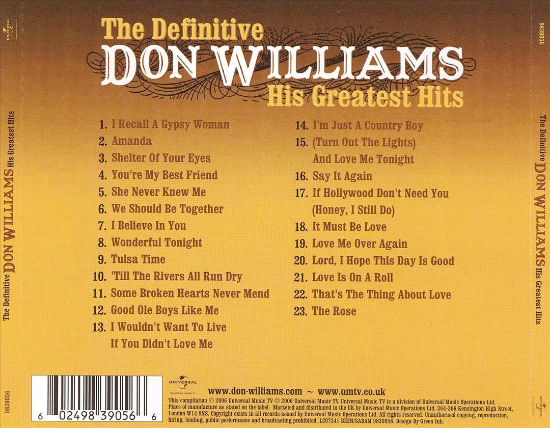DON WILLIAMS - THE DEFINITIVE DON WILLIAMS: HIS GREATEST HITS NEW CD ...