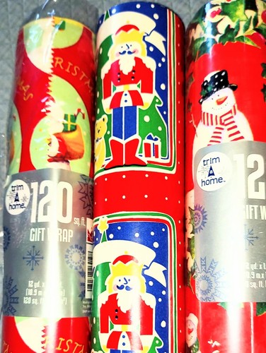 3 Rolls 90s VTG Kmart Trim a Home Christmas Gift Wrap, 2 Sealed, Total ...