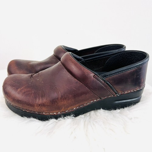 Dansko Dark Brown Worn Distressed Leather Nursing Comfort Clogs Size US ...