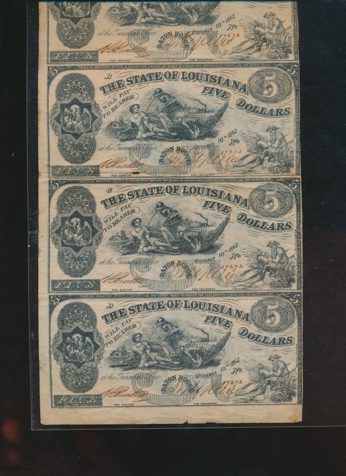 1862 Baton Rouge Louisiana / $5.00 Slayer Note / State of Louisiana ...