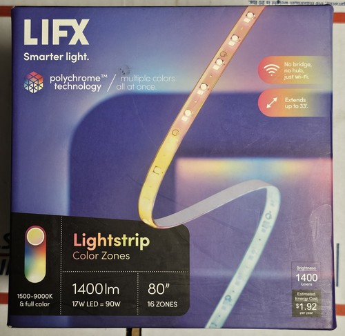 LIFX 80in Smart Multi-Color RGB+W Wi-Fi Plug-In LED Strip Light Kit ...