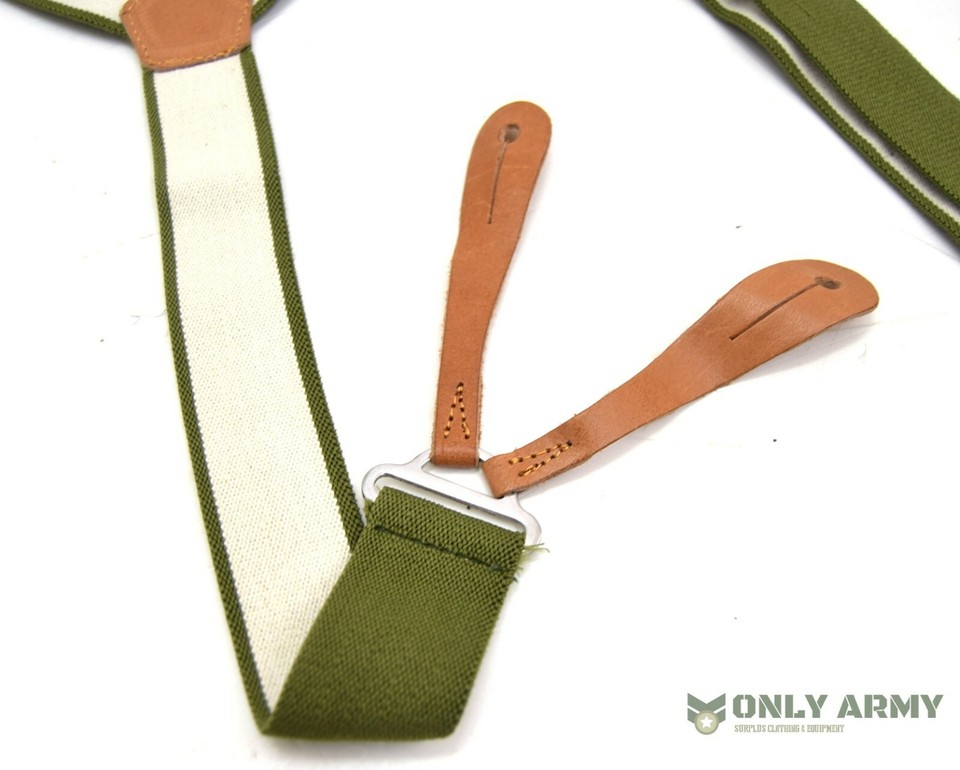 British Army Style Leather Braces Olive Green Button Brace Vintage ...