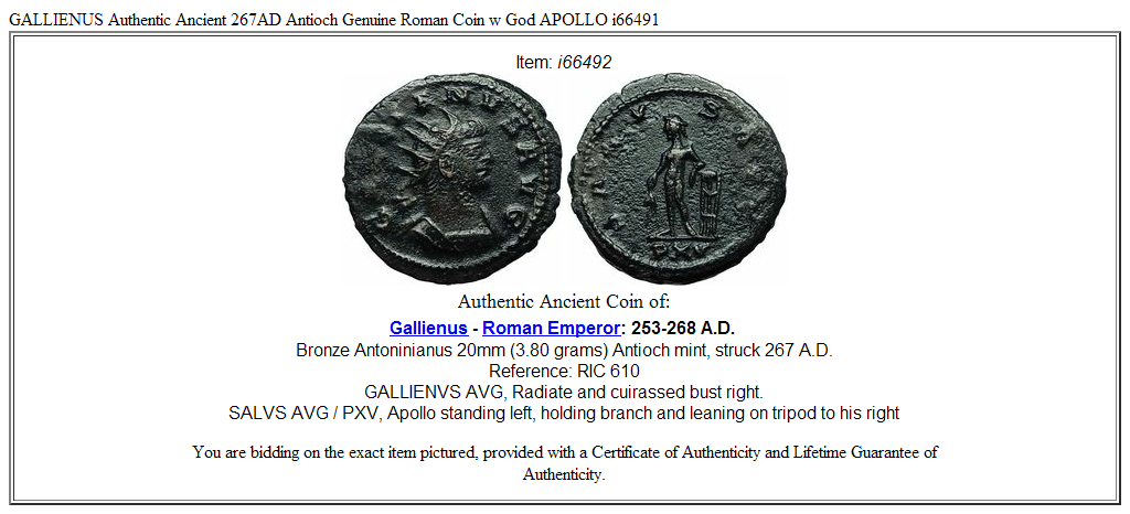 GALLIENUS Authentic Ancient 267AD Antioch Genuine Roman Coin w God ...