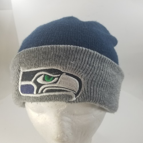 Seattle Seahawks Knitted Cuff Beanie Hat OS Blue Gray Logo | eBay