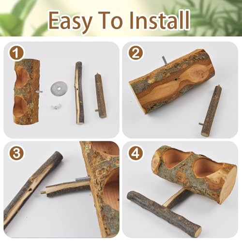 Wooden Bird Feeding Dish Cups Perch Stand Hanging Feeder Solid Wood ...