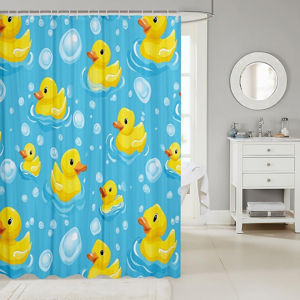 Kids Yellow Rubber Duck Shower Curtain Cartoon Ducks Bath Curtain Funny ...