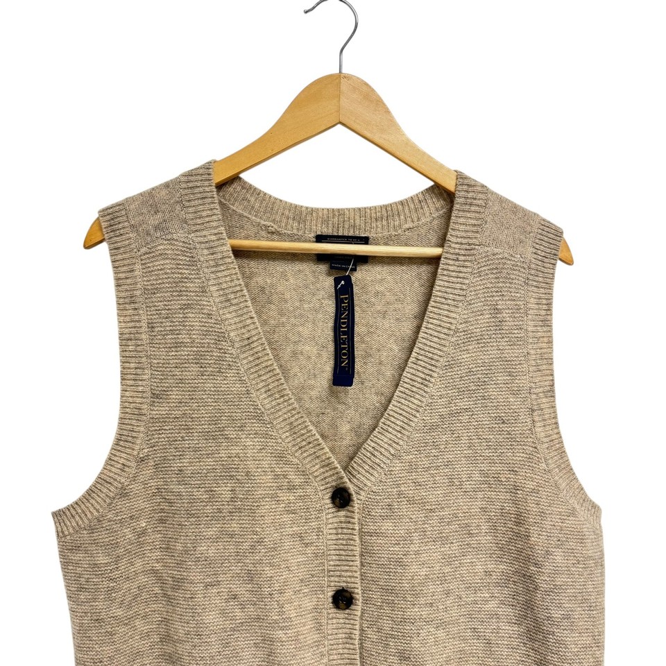 Pendleton Men's knit vest sweater beige Lambs wool blend V neck size XL ...