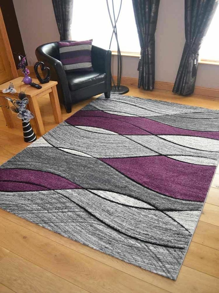 Modern Grey Rug Stair Hallway Runner Large Small Living Room Wave Mat ...