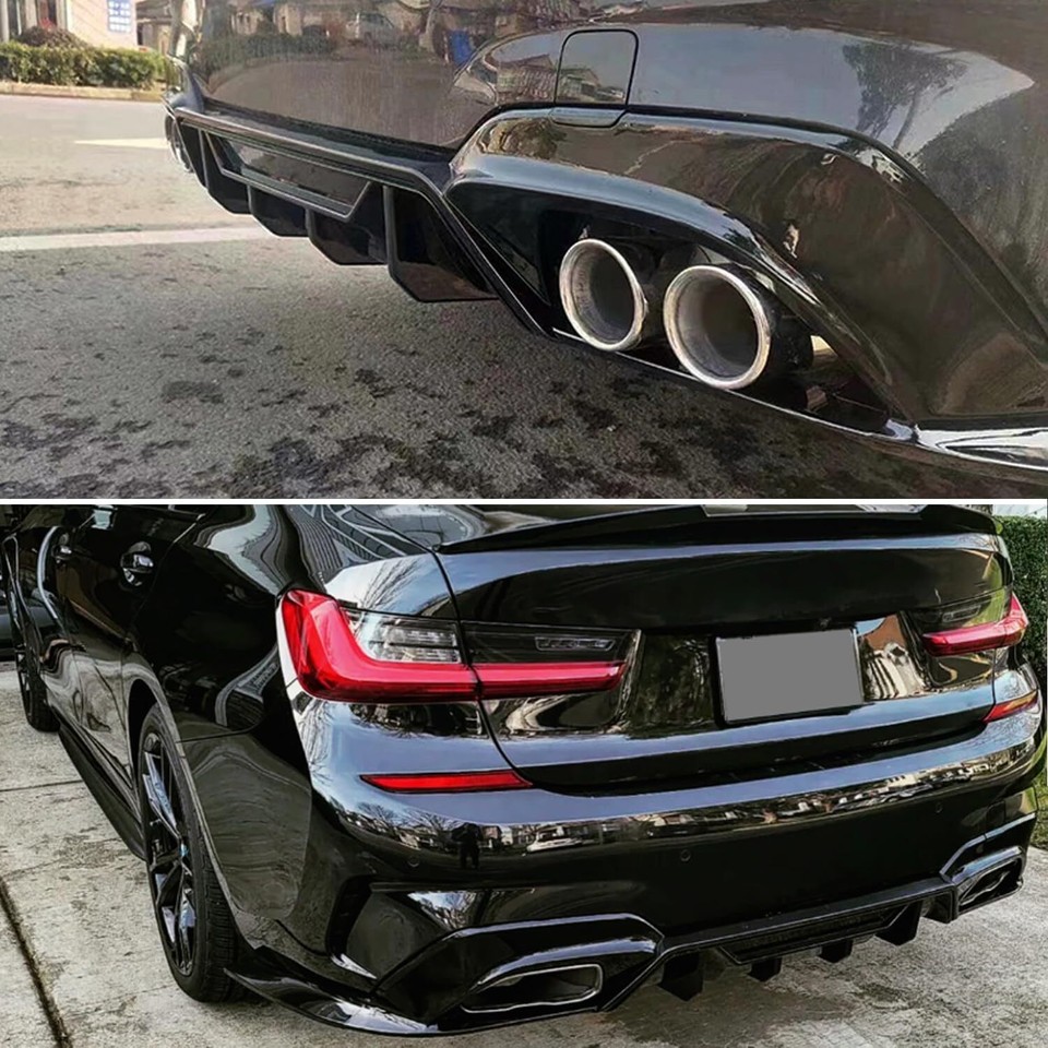 FOR 19-22 BMW G20 330i CTM STYLE GLOSS BLACK REAR DIFFUSER W/ CORNER ...