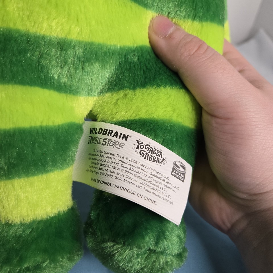 Yo Gabba Gabba 2008 Brobee GAB N SING Green Plush 12" Talks Sings Spin ...