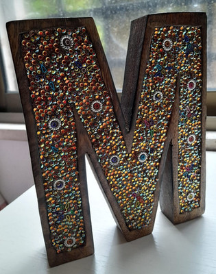 Art Monograms wooden Beaded Inlay Letter M. Solid wood India made | eBay