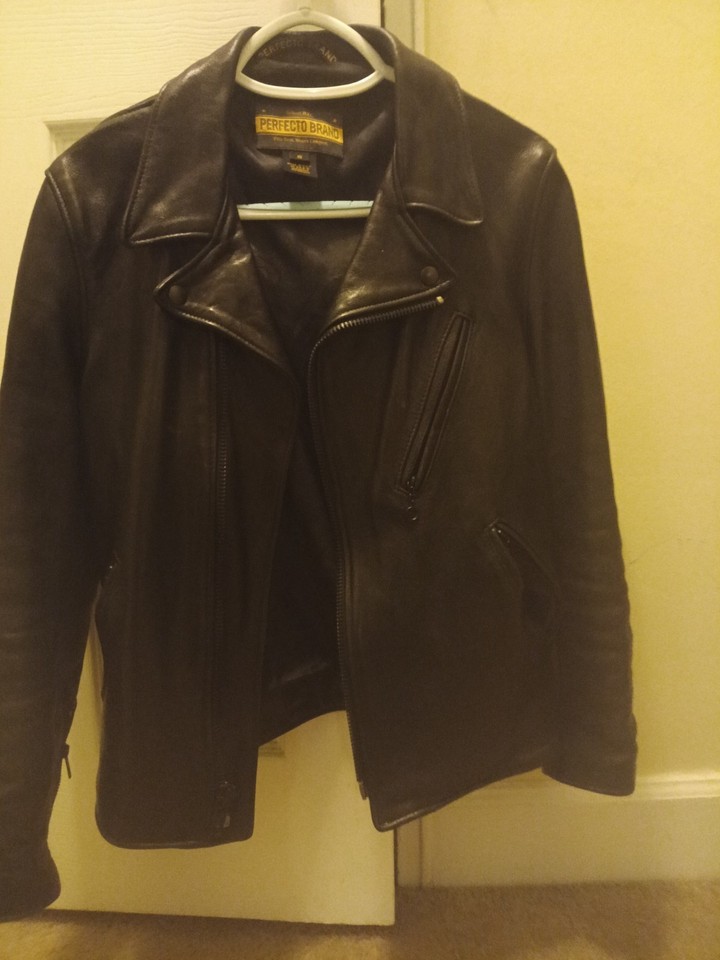 Schott Perfecto P213 "Raven" - Black Lambskin Leather Jacket - Size ...
