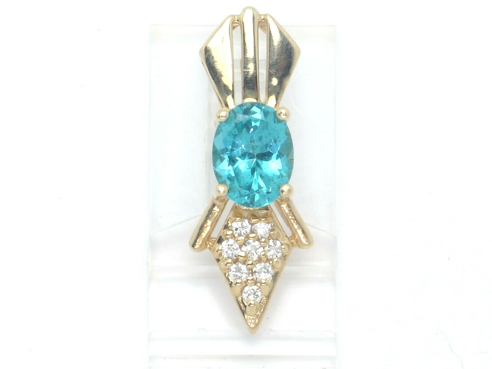 14k Yellow Gold STULLER Oval Blue Zircon & Round Diamond Pendant Charm ...