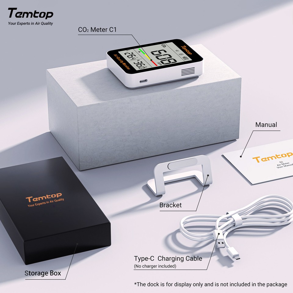 Temtop CO2 Monitor Indoor Air Quality Monitor Portable Temperature Hum ...