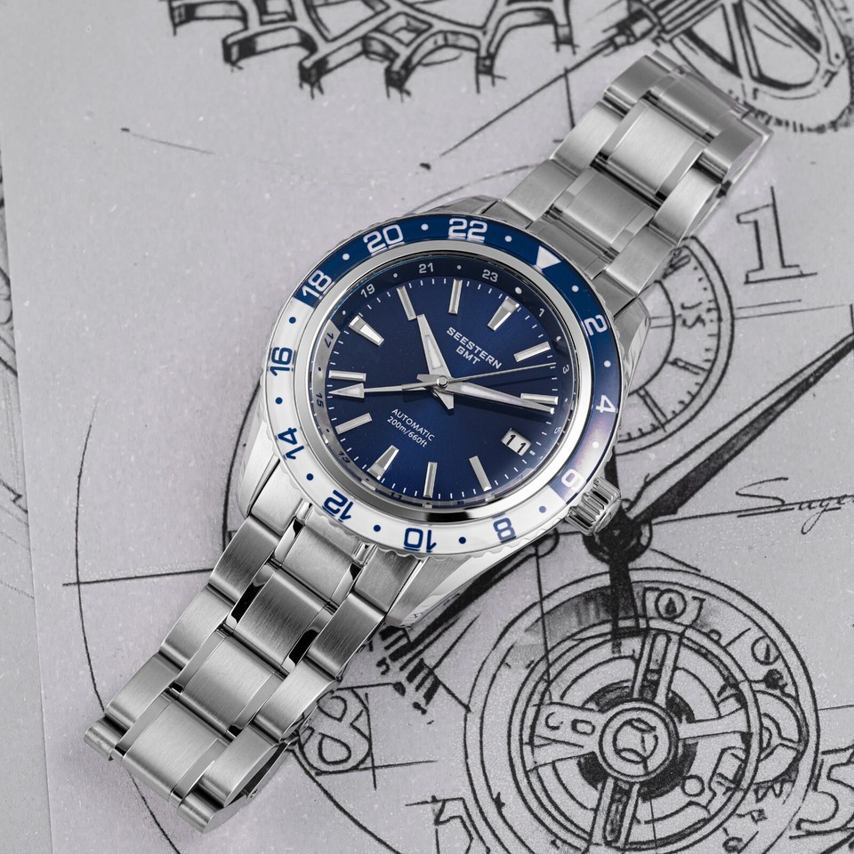 Seestern GMT S456.BE Sapphire Crystal Mechanical Mens NH34 Watch ...