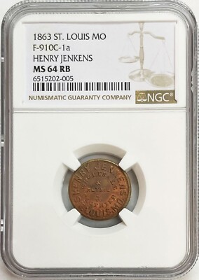 1863 CIVIL WAR ST. LOUIS, MO HENRY JENKINS CLOTHIER TOKEN F#910C-1a NGC ...