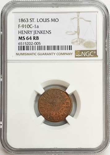 1863 CIVIL WAR ST. LOUIS, MO HENRY JENKINS CLOTHIER TOKEN F#910C-1a NGC ...