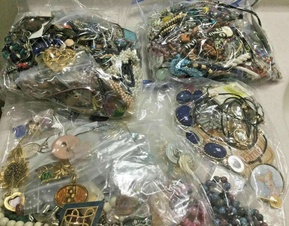 Vintage New Jewelry Pound Bag Lot Scrap Junk Chains Beads Brooch ...