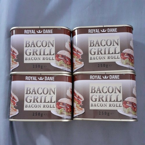 4 TINS ROYAL DANE BACON GRILL 4x250g = 1 KILO. BEST BEFORE APRIL 2026 ...