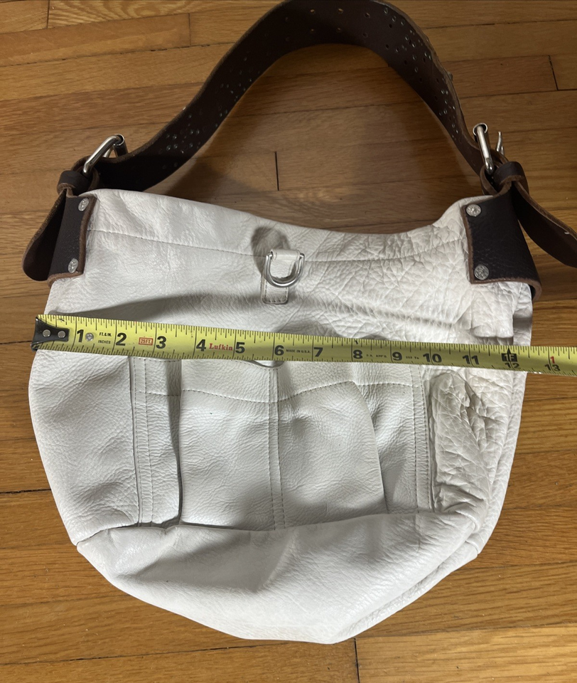 Tylie Malibu White Cream Leather Hobo Bucket Bag Studded Rhinestone ...