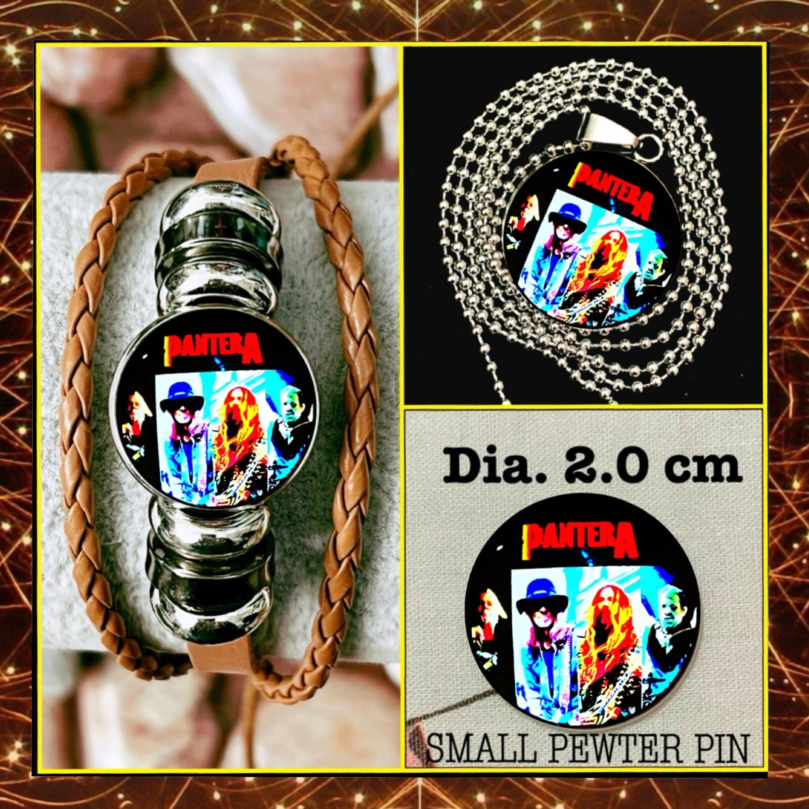PANTERA 🇺🇸 SET OF THREE BRACELET +NECKLACE+PIN🇺🇸 GIFT & CONCERT GOODS🤘 ...