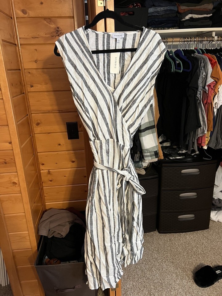 New With Tags Evereve Clara Wrap Dress, White and Black, Size: Large | eBay